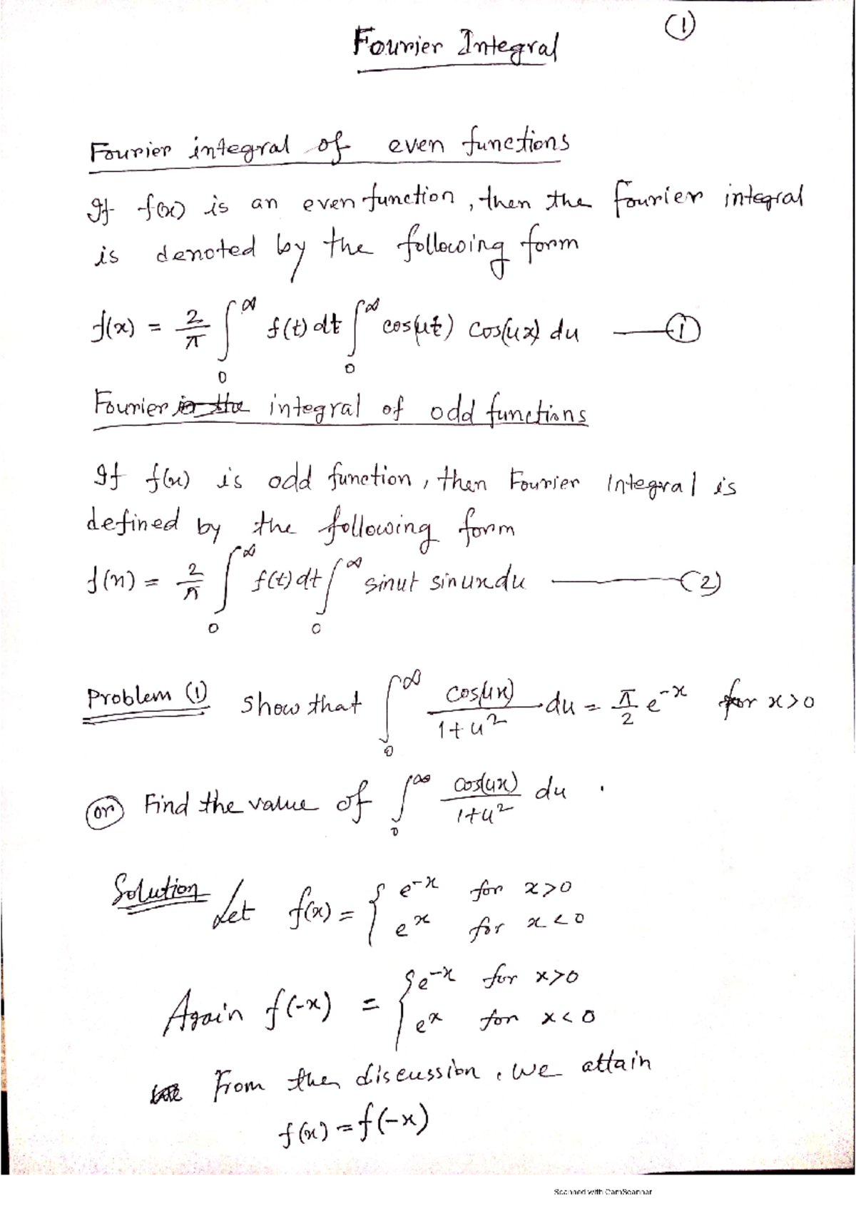 Fourier Integral Analysis of Even and Odd Functions - KAL 101 - Studocu