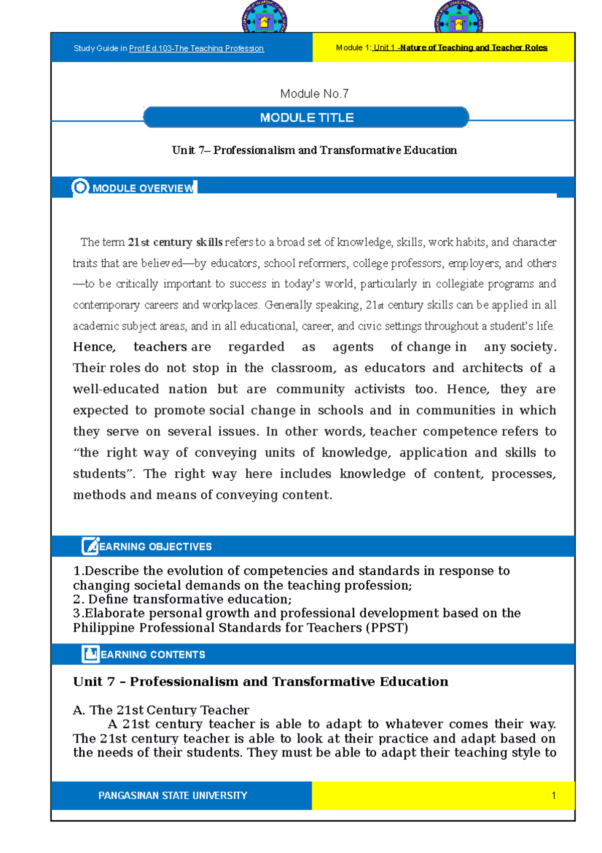 Module 7 the teaching profession - Module No. Unit 7– Professionalism ...
