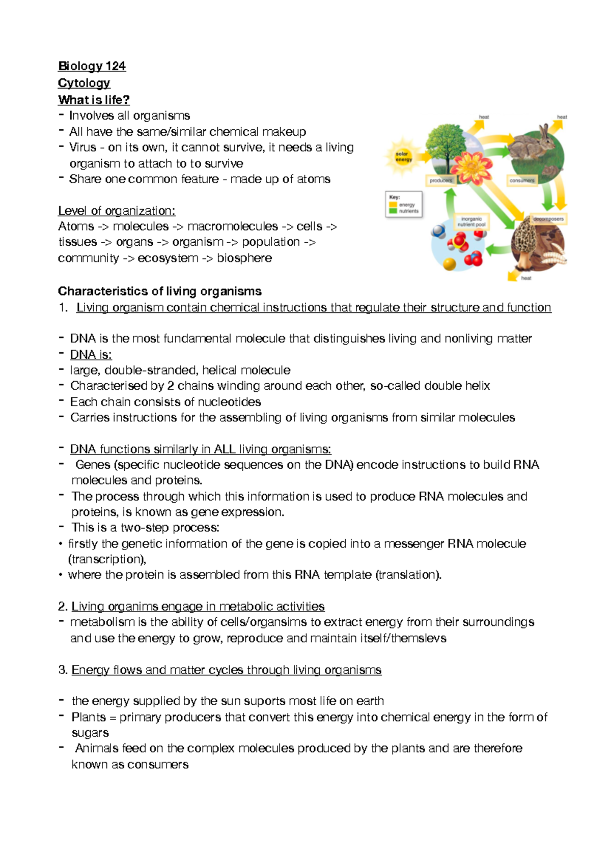 Biology 124 - Cytology: Understanding Life's Organization and Functions ...