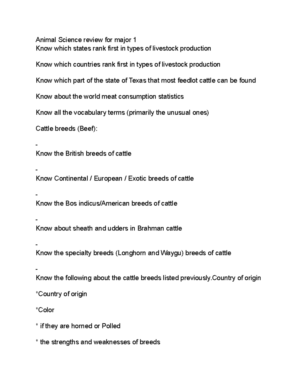 Animal Science Review for Major 1: Livestock Production Insights - Studocu