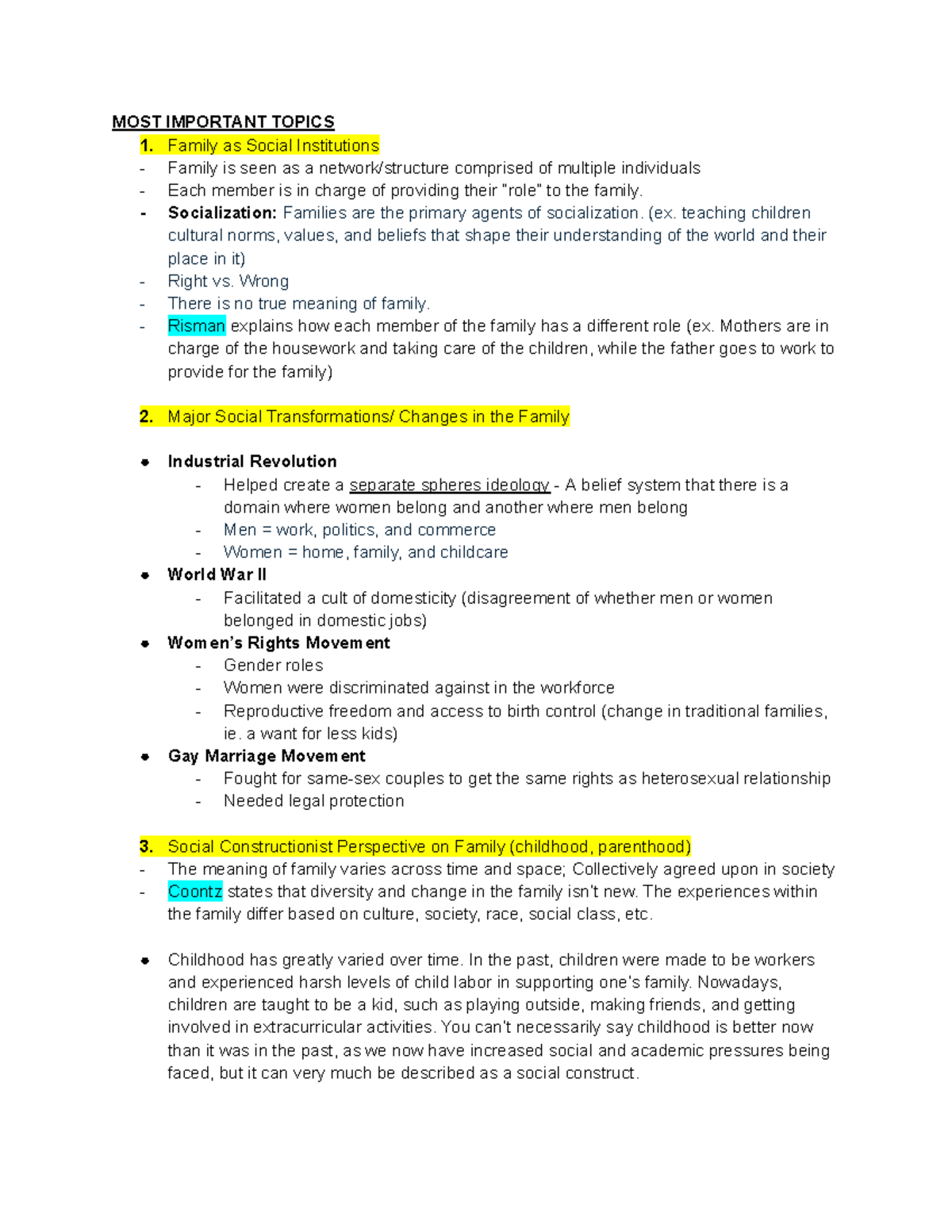 Family Quiz Study Guide: Key Concepts & Social Transformations - Studocu