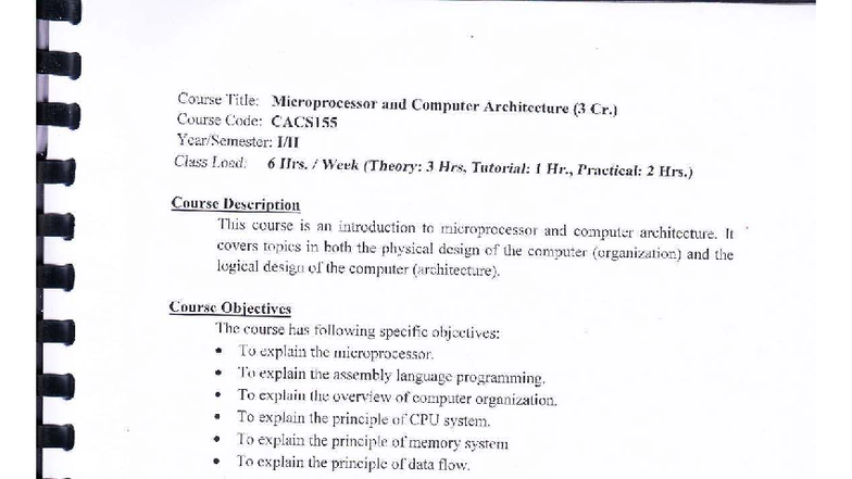 CACS155 Microprocessor & Computer Architecture Syllabus - Studocu