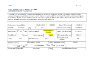 IEP Form - form to complete your IEP - INDIVIDUALIZED EDUCATION PROGRAM ...