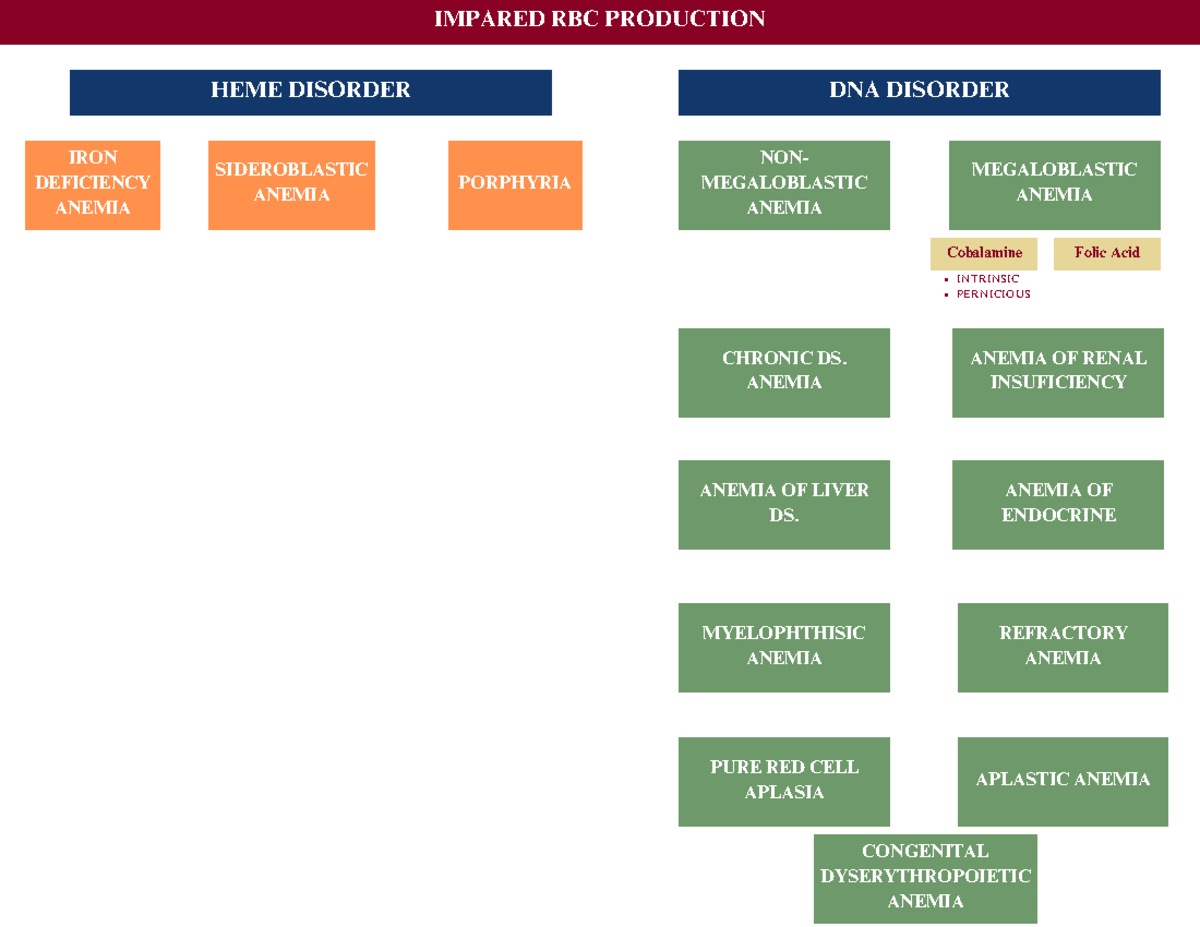 Impaired RBC Production: Anemia Types and Disorders Overview - Studocu