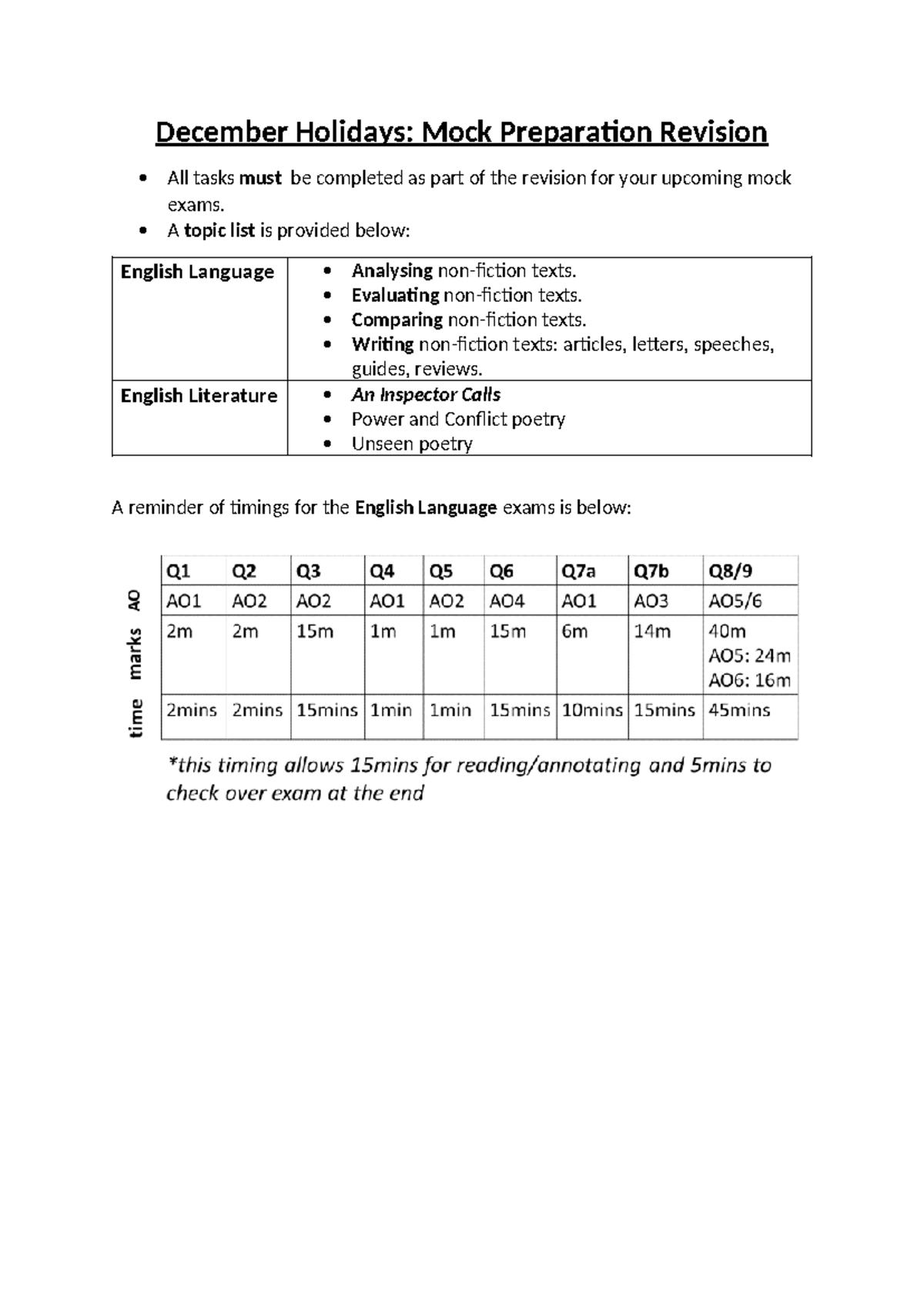 December Mock Exam Revision: An Inspector Calls & Poetry Analysis - Studocu