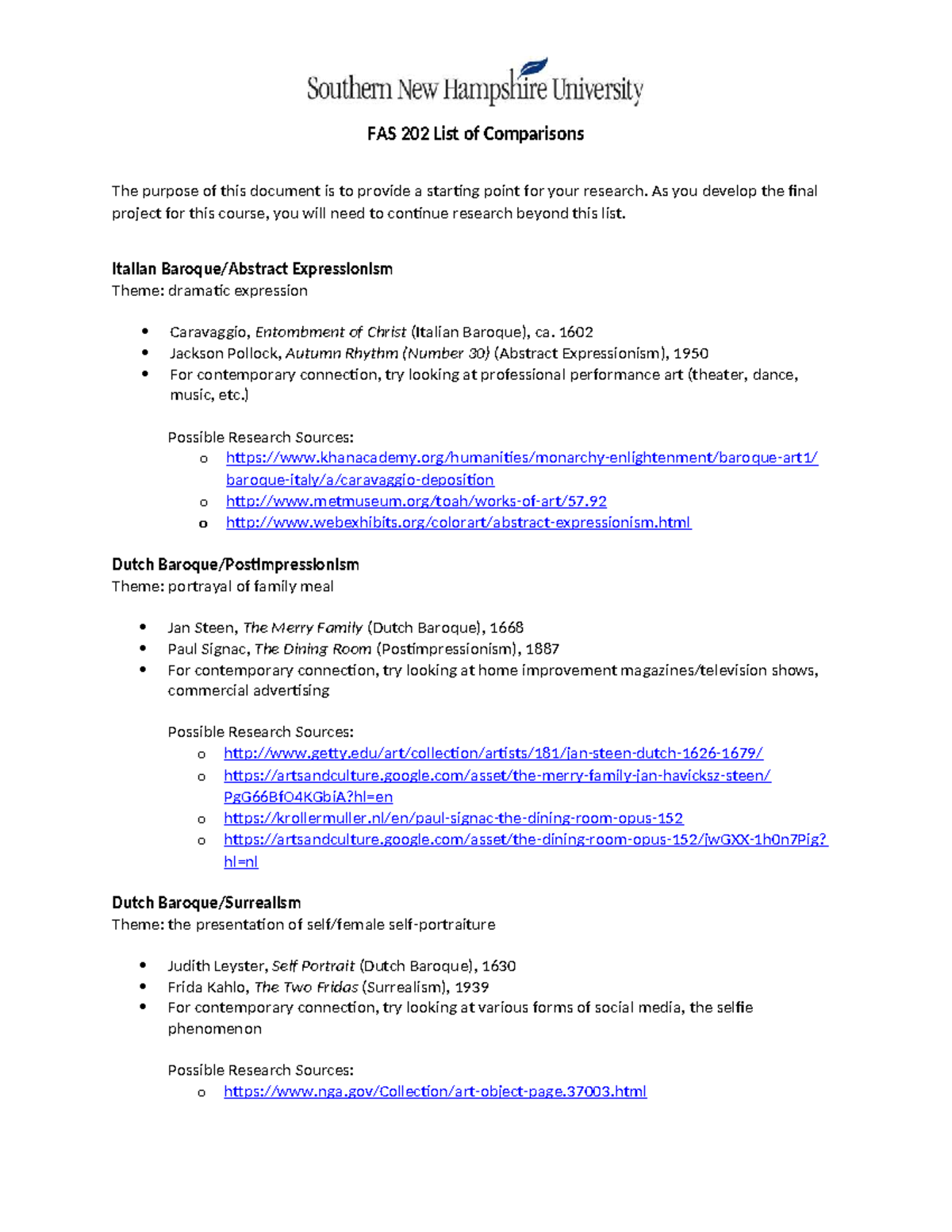 FAS 202 Final Project Research Comparisons List 2022 - Studocu