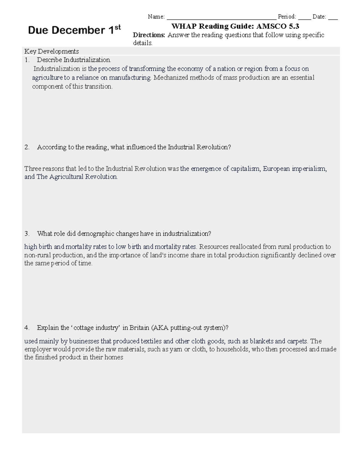 WHAP 5.3 Reading Guide: Key Concepts of Industrialization Explained ...