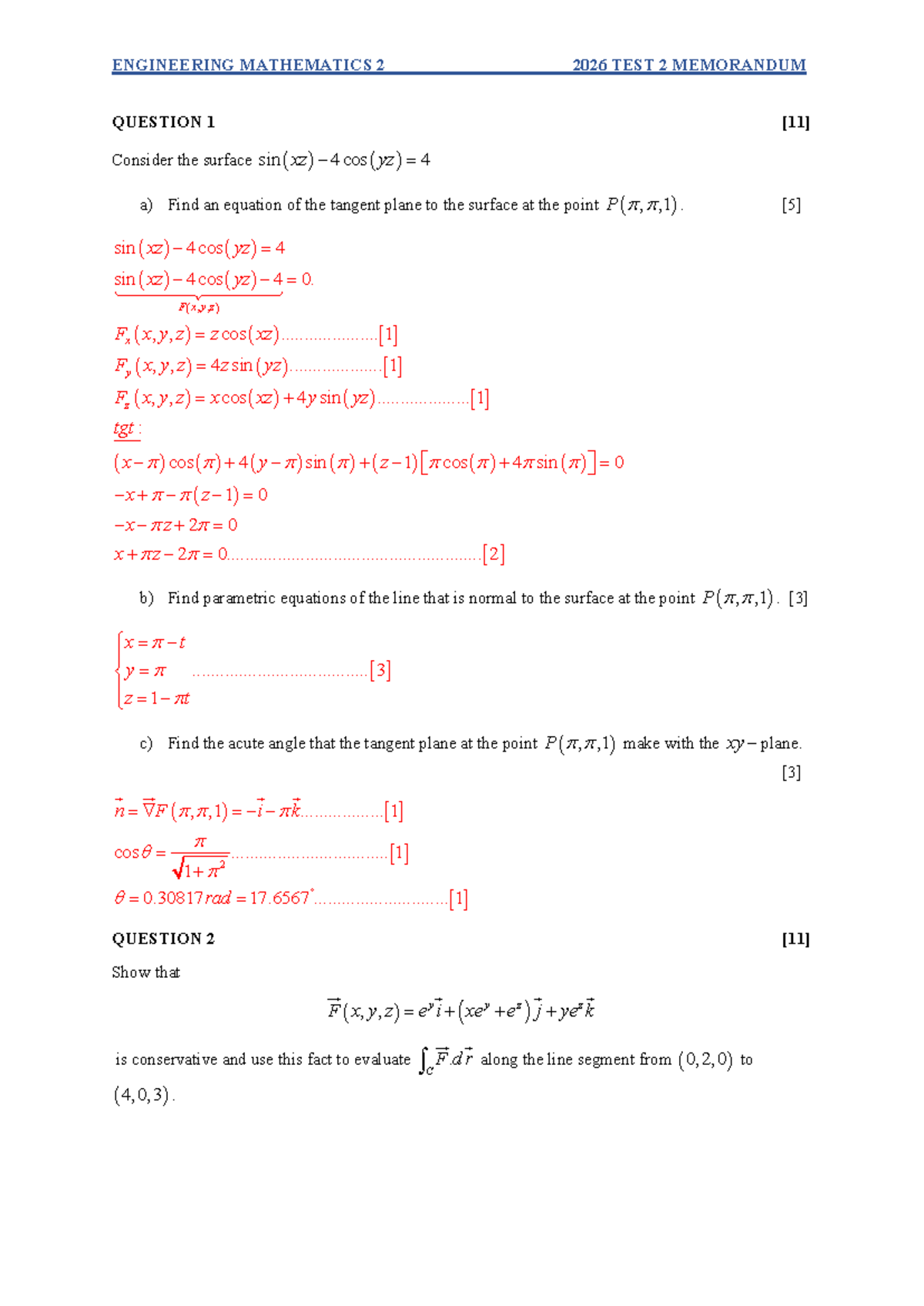 ENG MATHEMATICS 2 2026 TEST 2 MEMORANDUM - Studocu