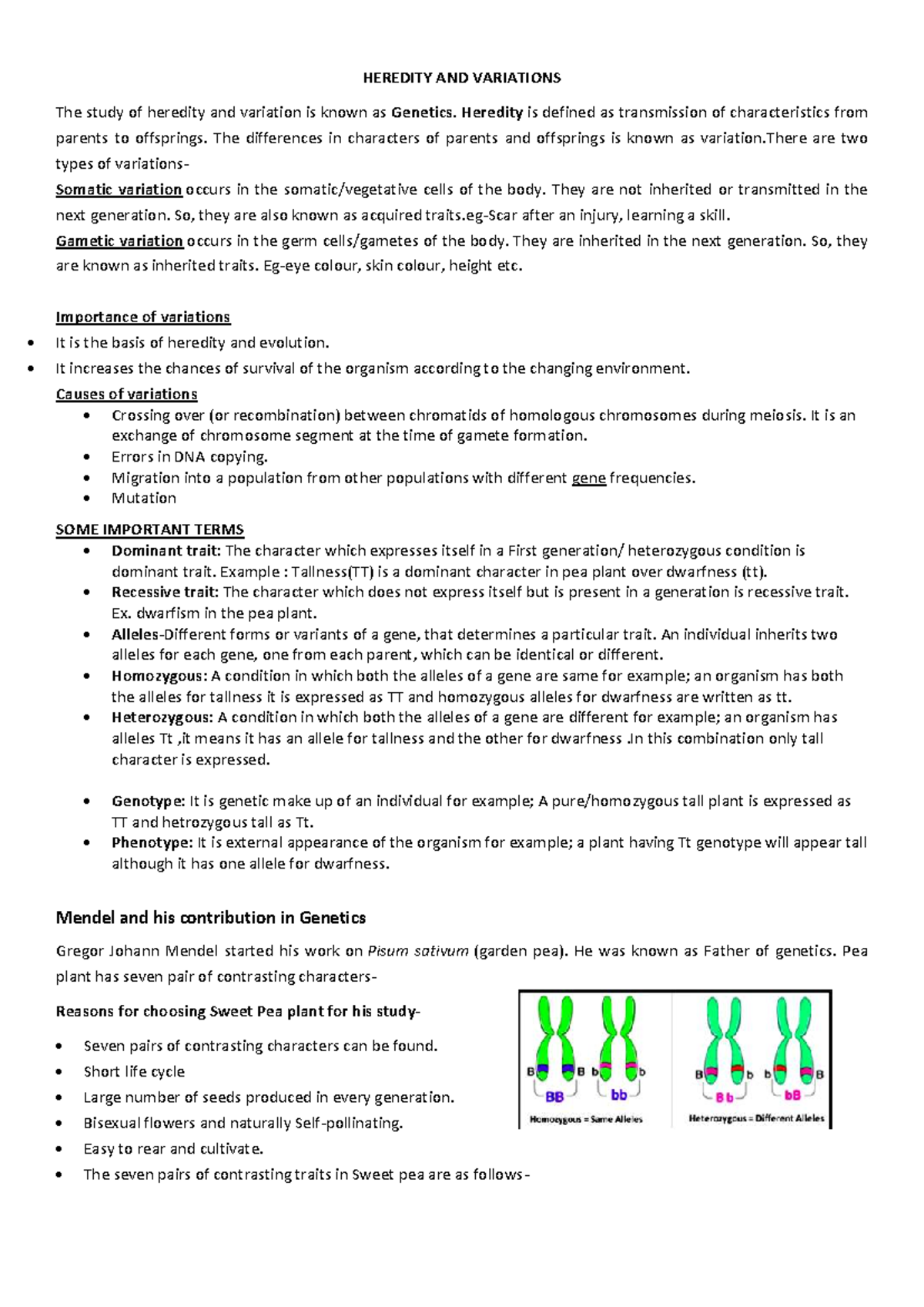 CH-8 Genetics: Heredity, Variation, and Mendelian Principles - Studocu