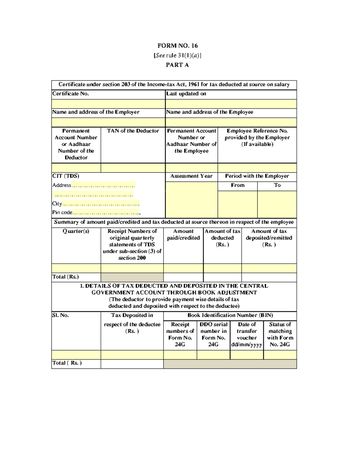 Income Tax Form 16 - TDS Certificate under Section 203 - Studocu