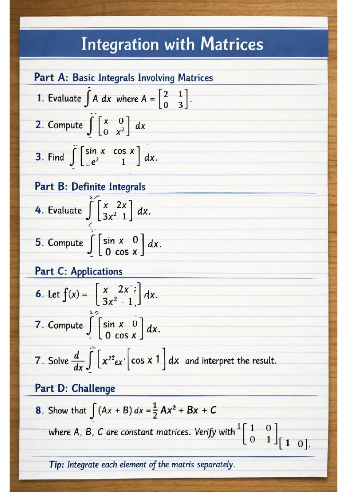 Integration with Matrices: Basic & Definite Integrals (Part A & B ...