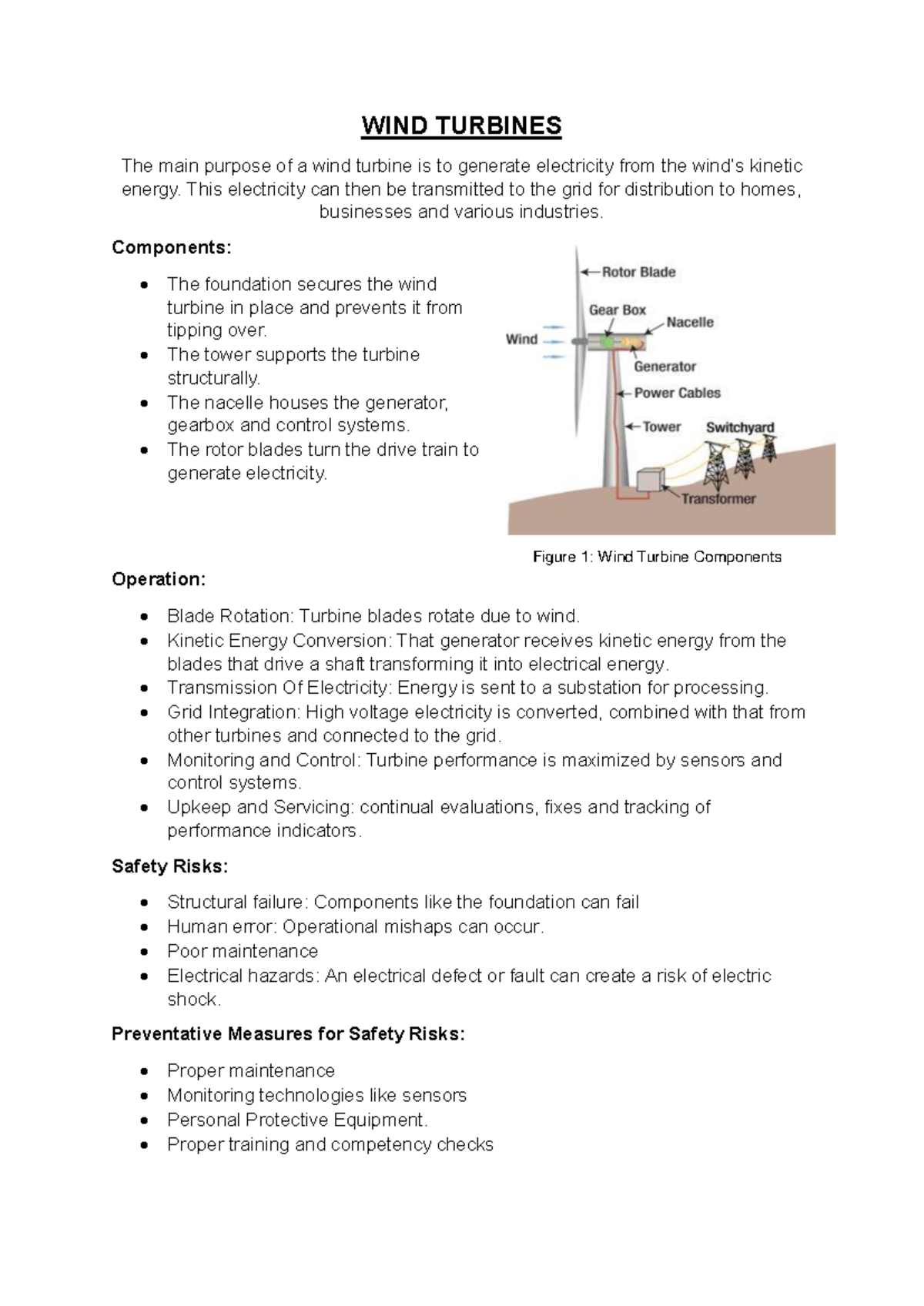 WIND Turbines - Project material - WIND TURBINES The main purpose of a ...