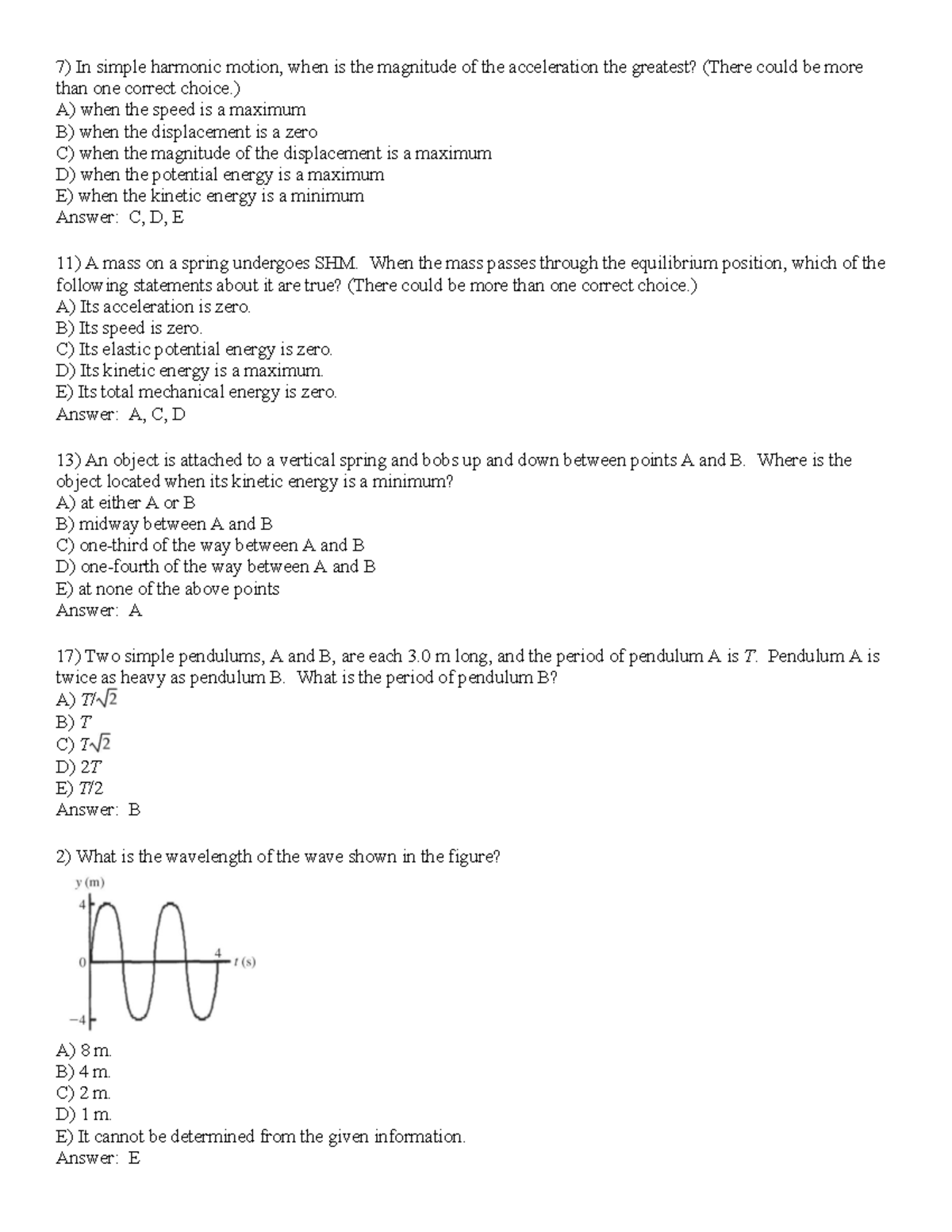 PHY101 Final Exam MCQs with Answers on Harmonic Motion and Waves - Studocu