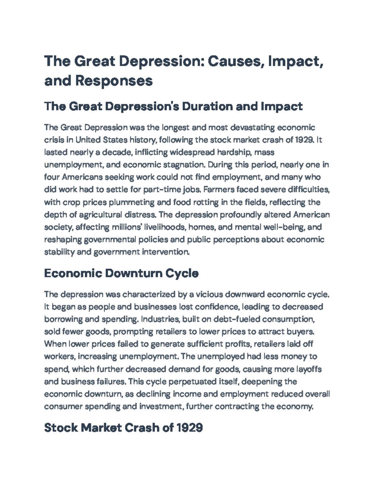 The Great Depression: Causes, Effects, and Responses (HIST 101) - Studocu