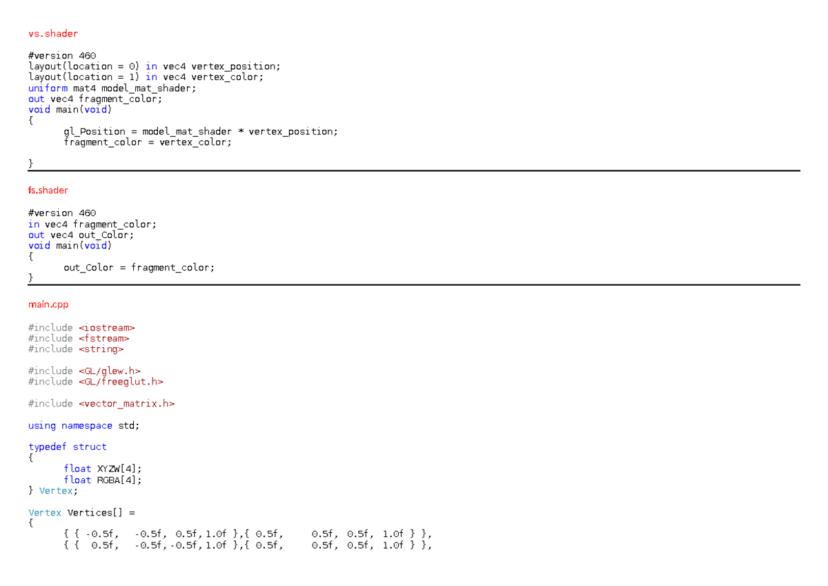 Bài tập - Code - vs #version 460 layout(location = 0) in vec4 vertex ...