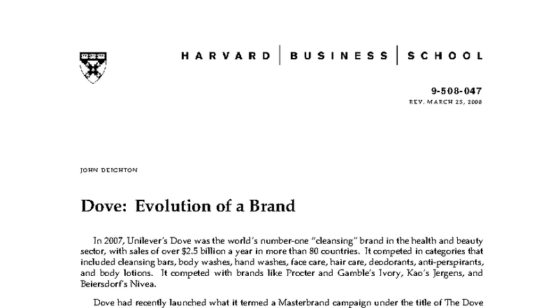 Dove: Evolution of a Brand - Case Study for Consumer Behavior (CB101 ...