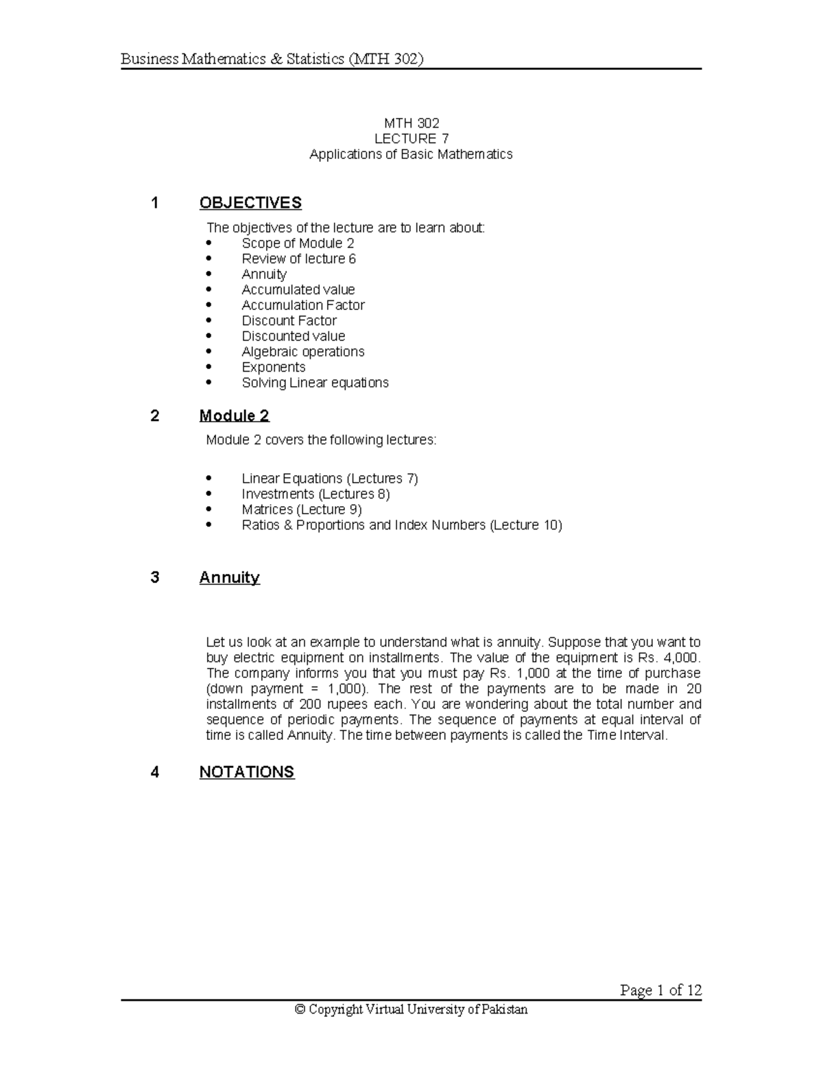 Lecture 7 - MTH302 Handouts - MTH 302 LECTURE 7 Applications of Basic ...