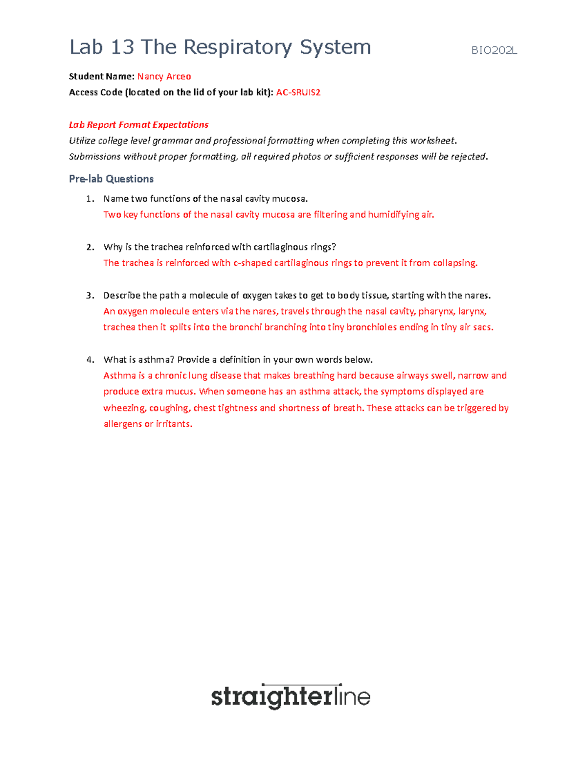 BIO202L Lab 13: Comprehensive Respiratory System Report - Studocu