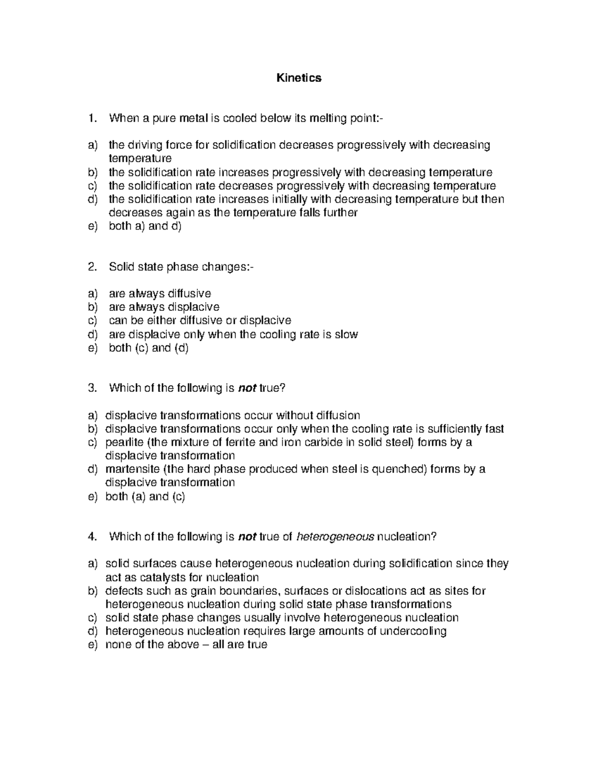 Kinetics 1: Solidification and Phase Changes Questions - Studocu