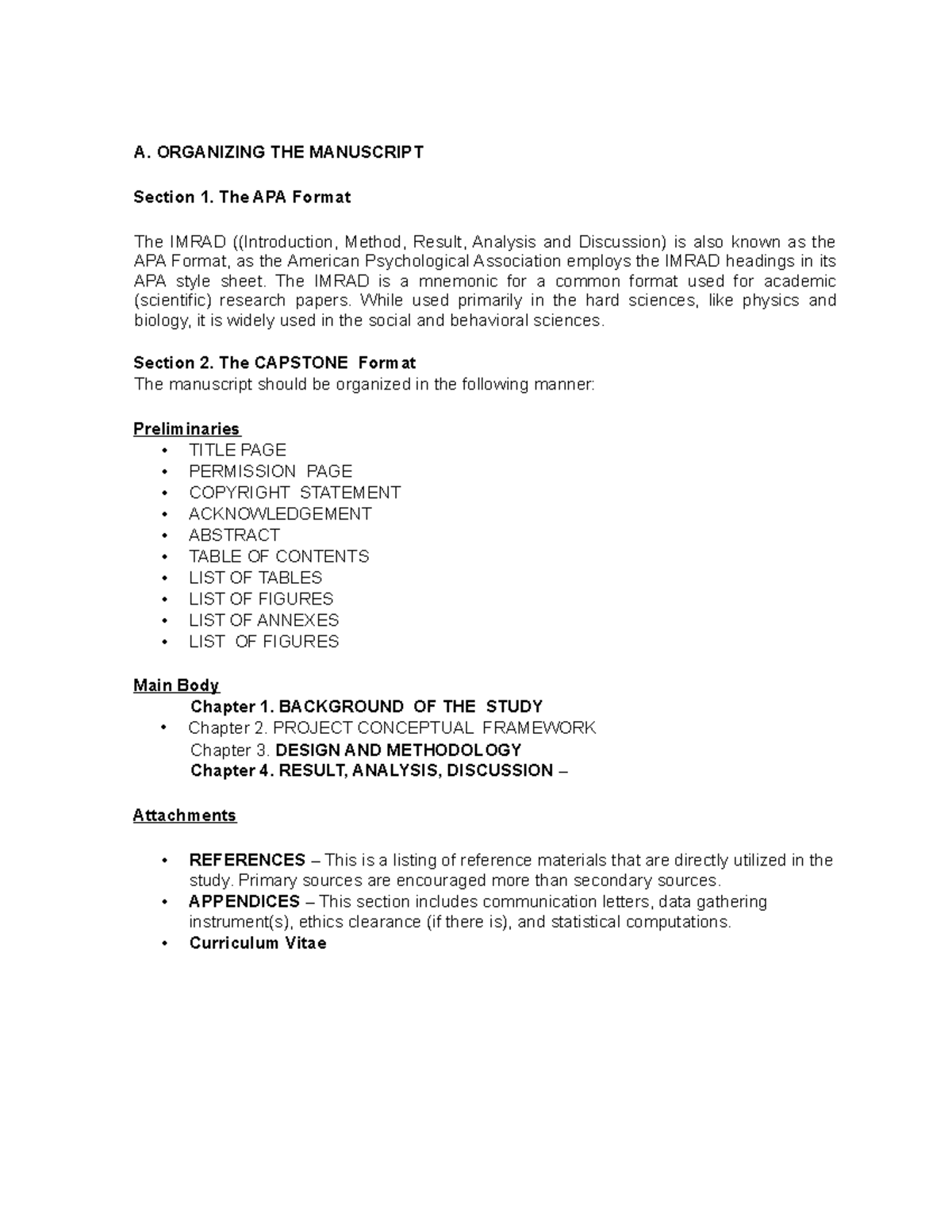 Capstone Template Guide: Organizing Manuscript in APA Format - Studocu