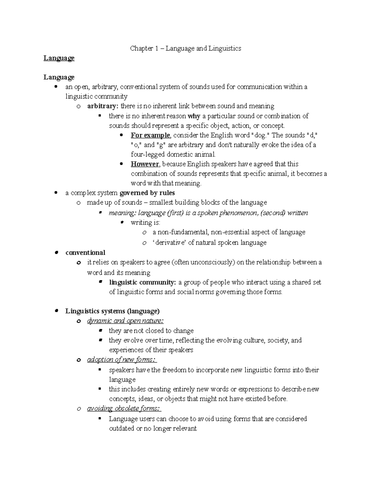 Chapter 1 & Lectures 2-3: Language and Linguistics Overview - Studocu