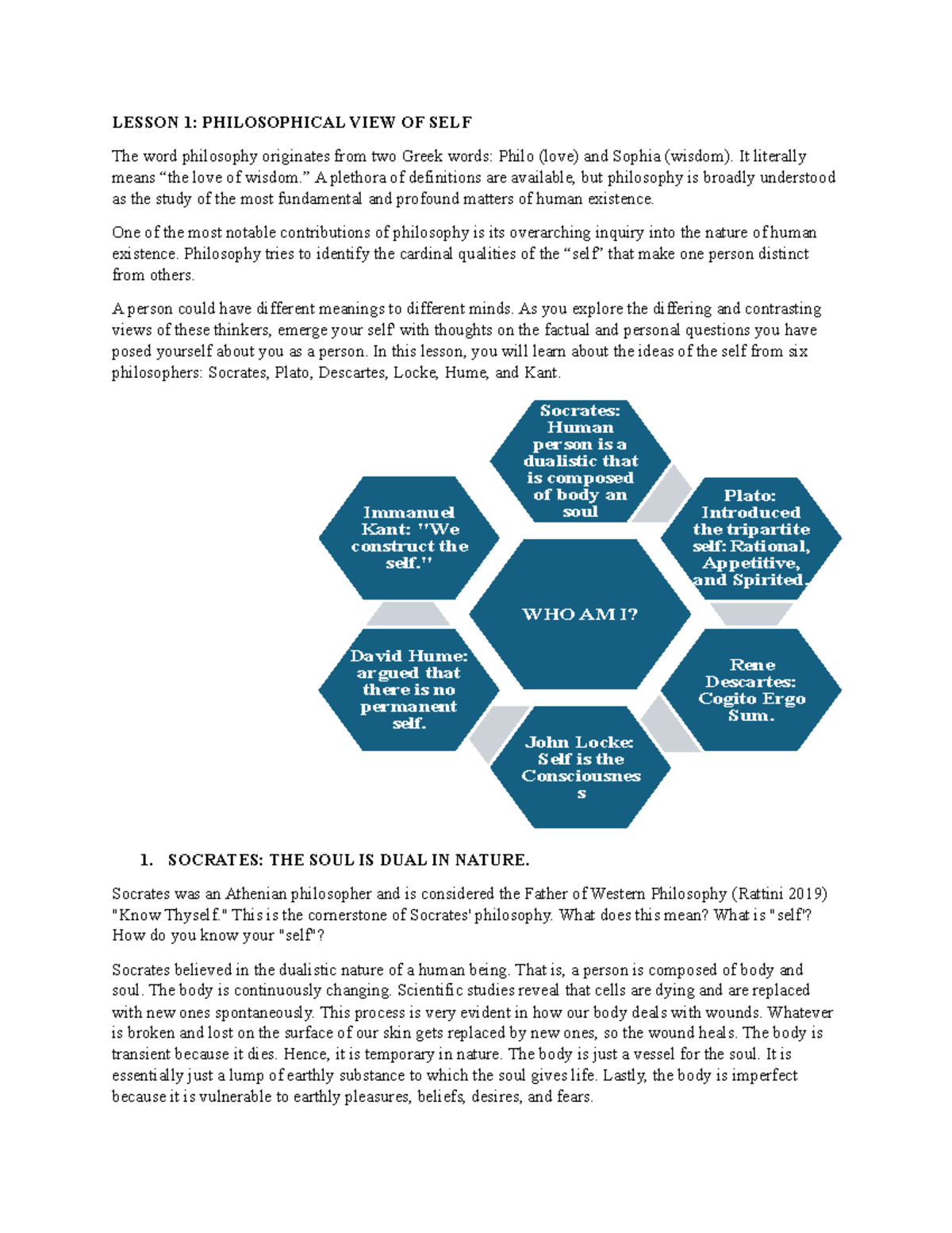 Chapter 1 - Lesson 1: Philosophical View of the Self - Studocu
