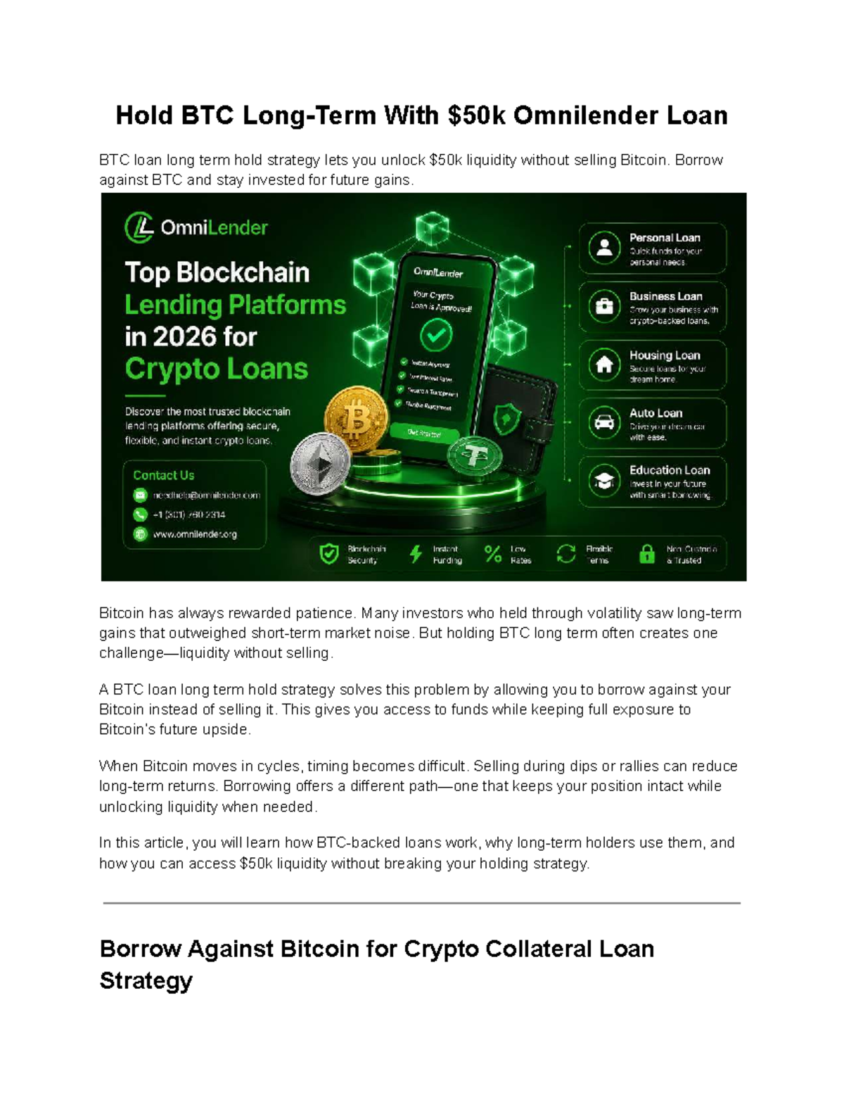 Hold BTC Long-Term with $50k OmniLender Loan Strategy - Studocu