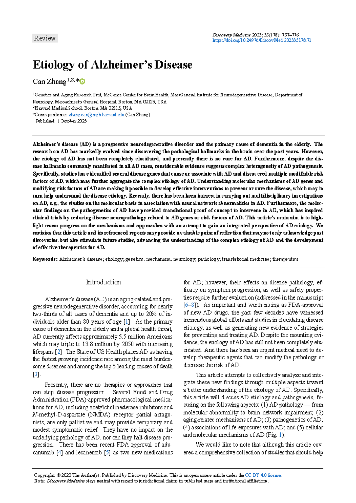 Etiology of Alzheimer's Disease: Insights and Advances in Research ...