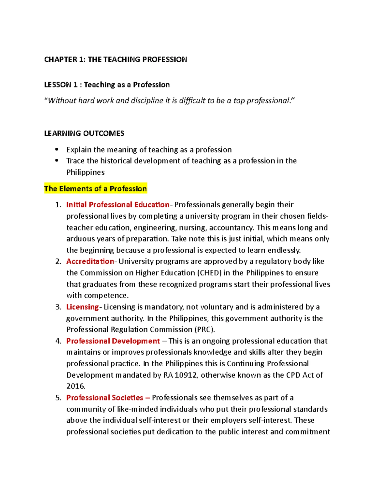 Chapter 1 THE Teaching Profession - CHAPTER 1: THE TEACHING PROFESSION ...