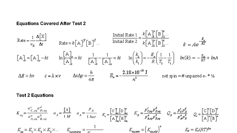 Exam Equation Sheet 2025: Key Equations Post Test 2 - Studocu