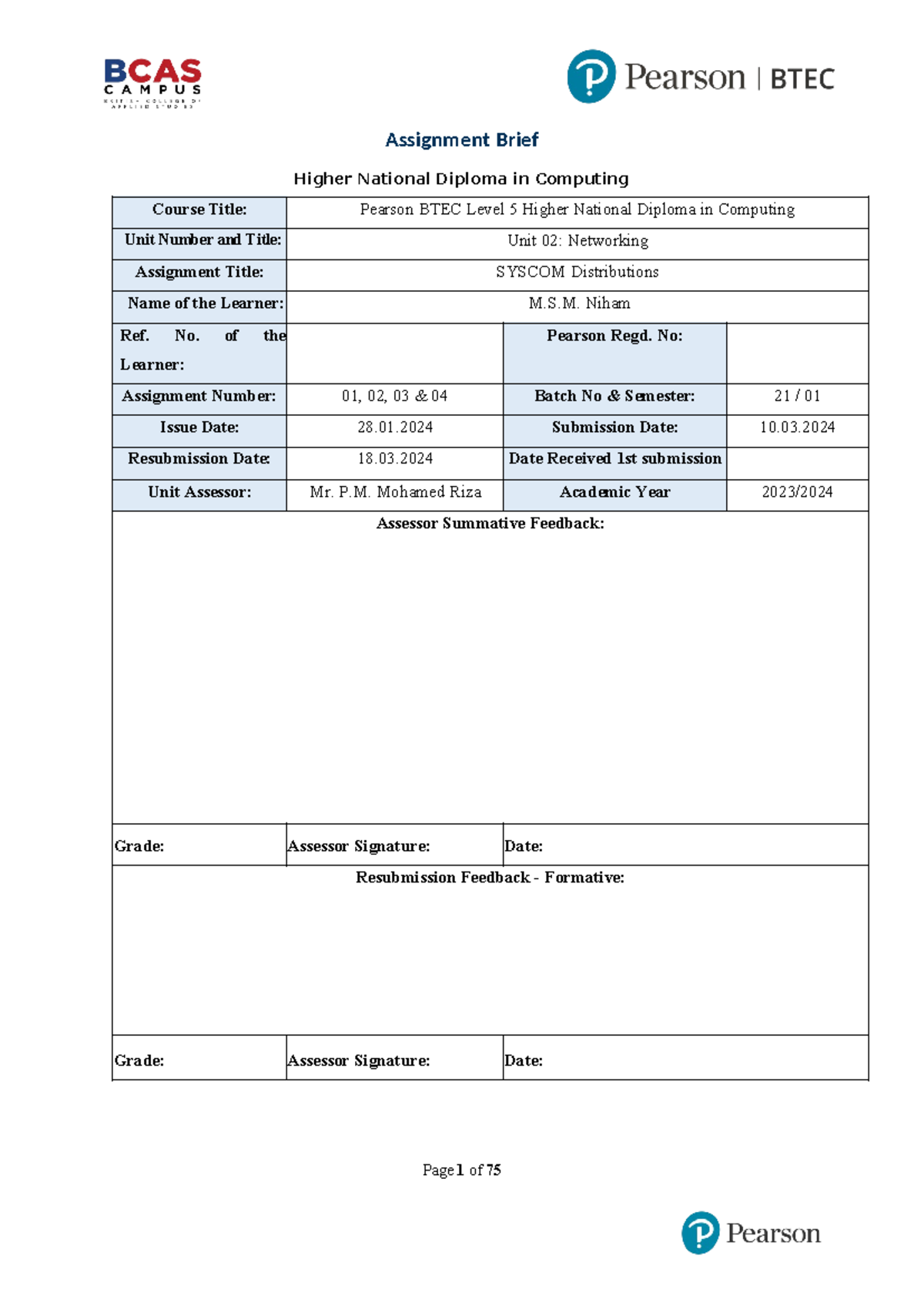 Unit 02: Networking - SYSCOM Distributions Assignment Report - Studocu
