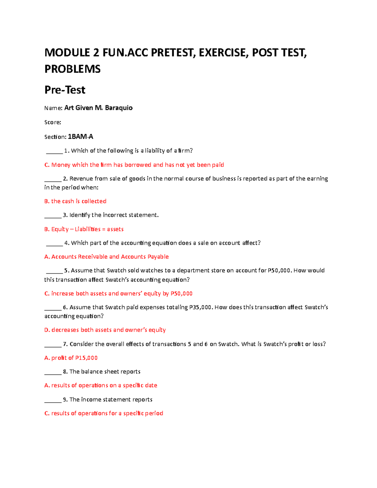 .M. Odule 2 FUN.ACC Pretest, Exercises, Problems,POST TEST - MODULE 2 ...