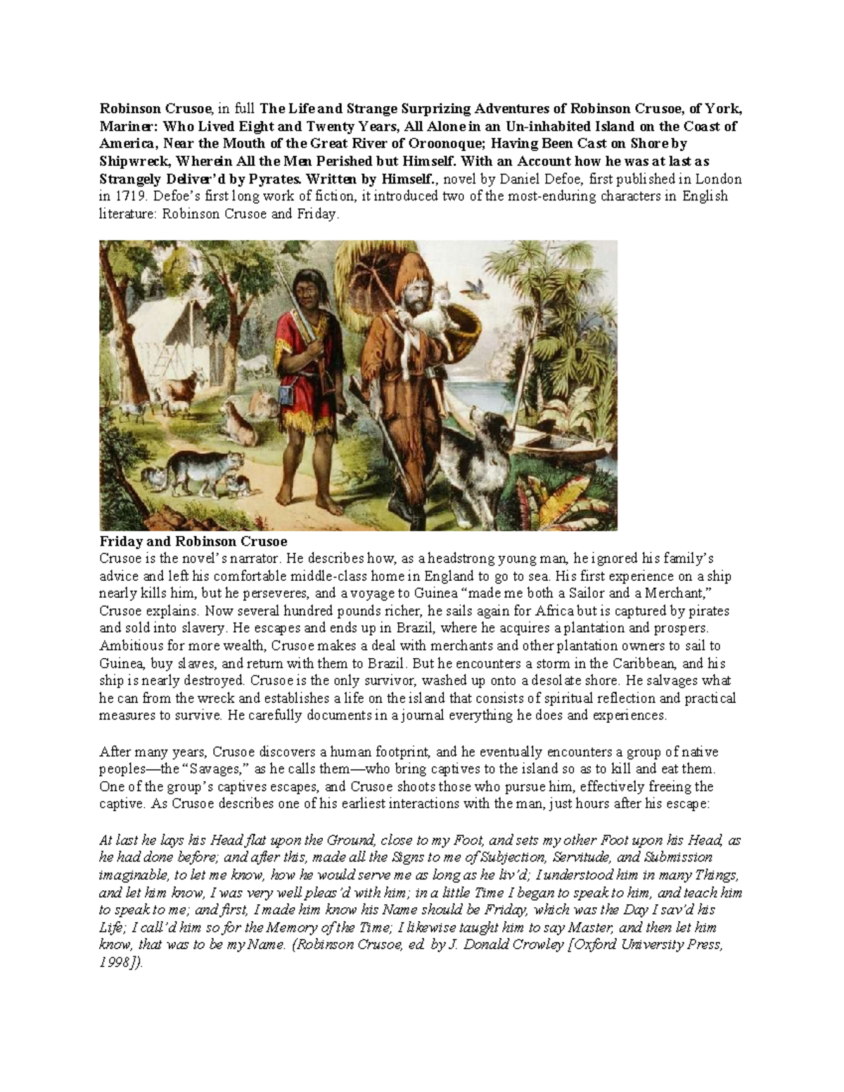 Robinson Crusoe (ENG 101): A Study of Survival and Adventure - Studocu