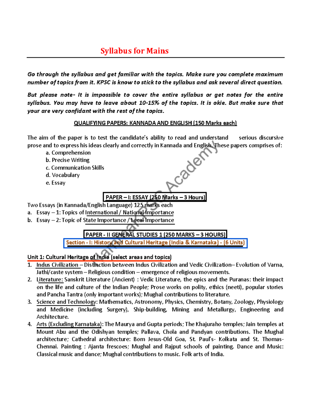 KPSC Mains Syllabus Overview for KAS Exam Preparation - Studocu