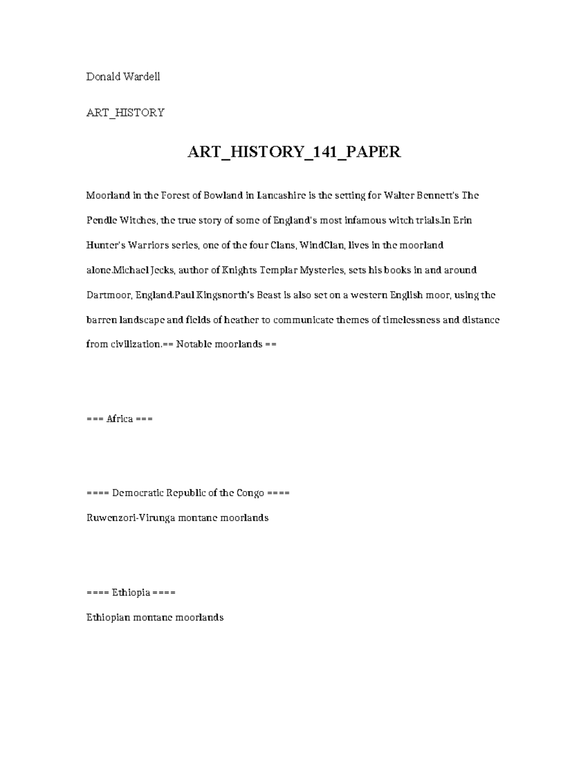 ART History 141 - Paper Notes on Moorlands and Their Significance - Studocu