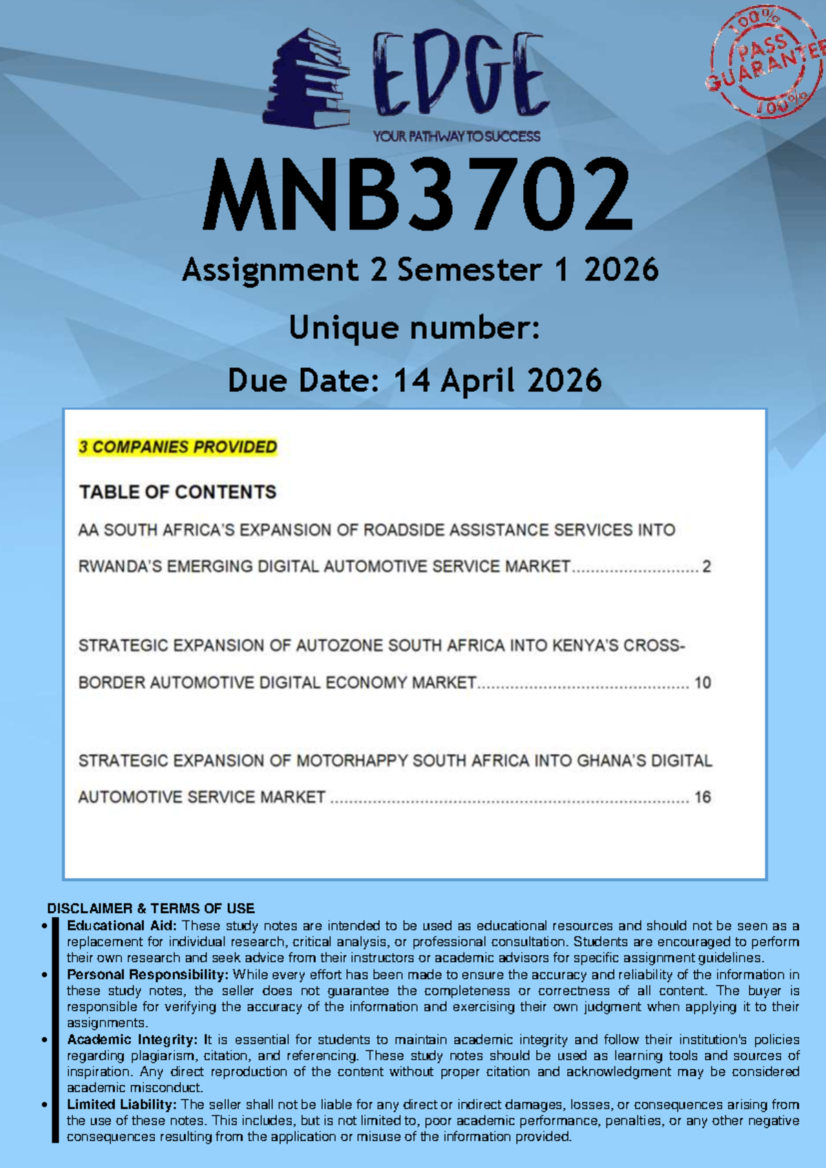 MNB3702 Assignment 2 Memo: AA South Africa's Expansion into Rwanda ...