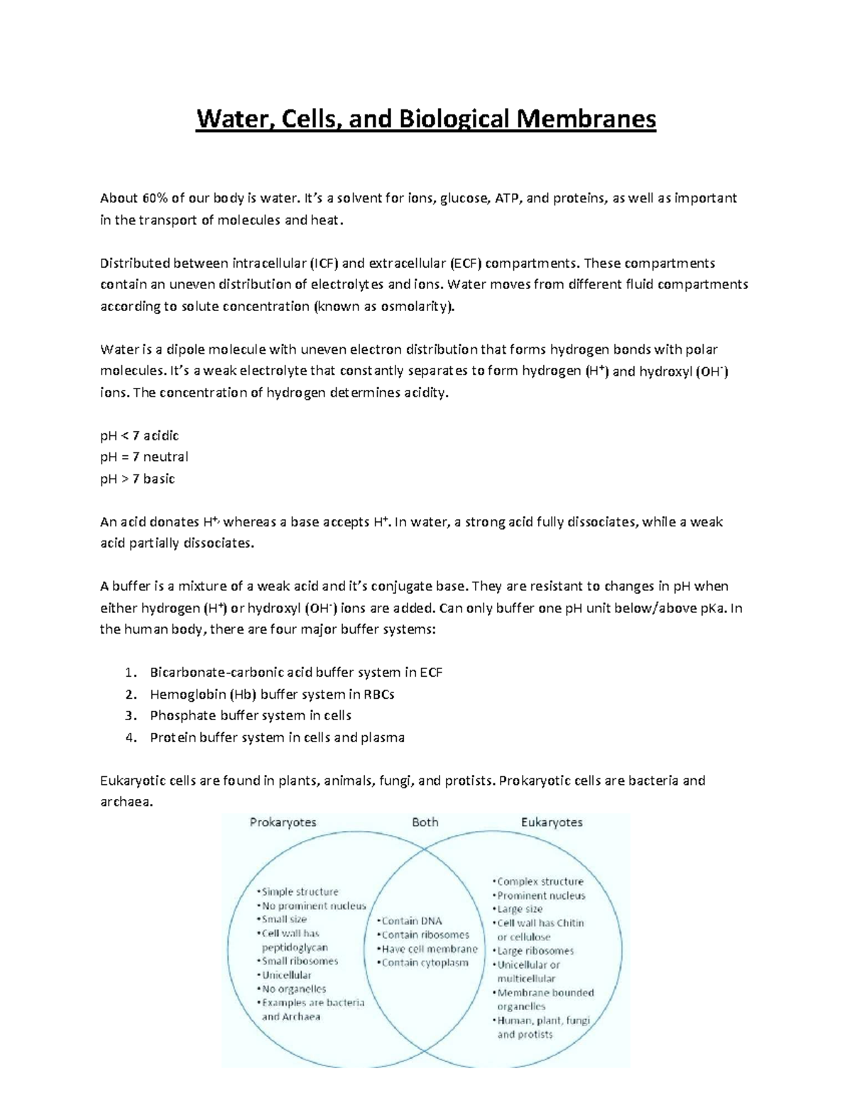 Water, Cells, and Biological Membranes: Key Concepts (BIO101) - Studocu