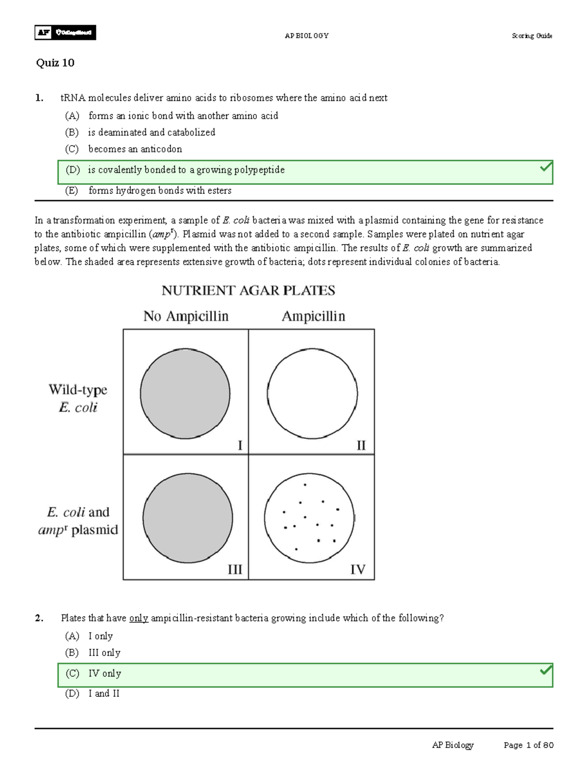 AP BIOLOGY Quiz 10 - Extra Practice Questions and Answers - Studocu