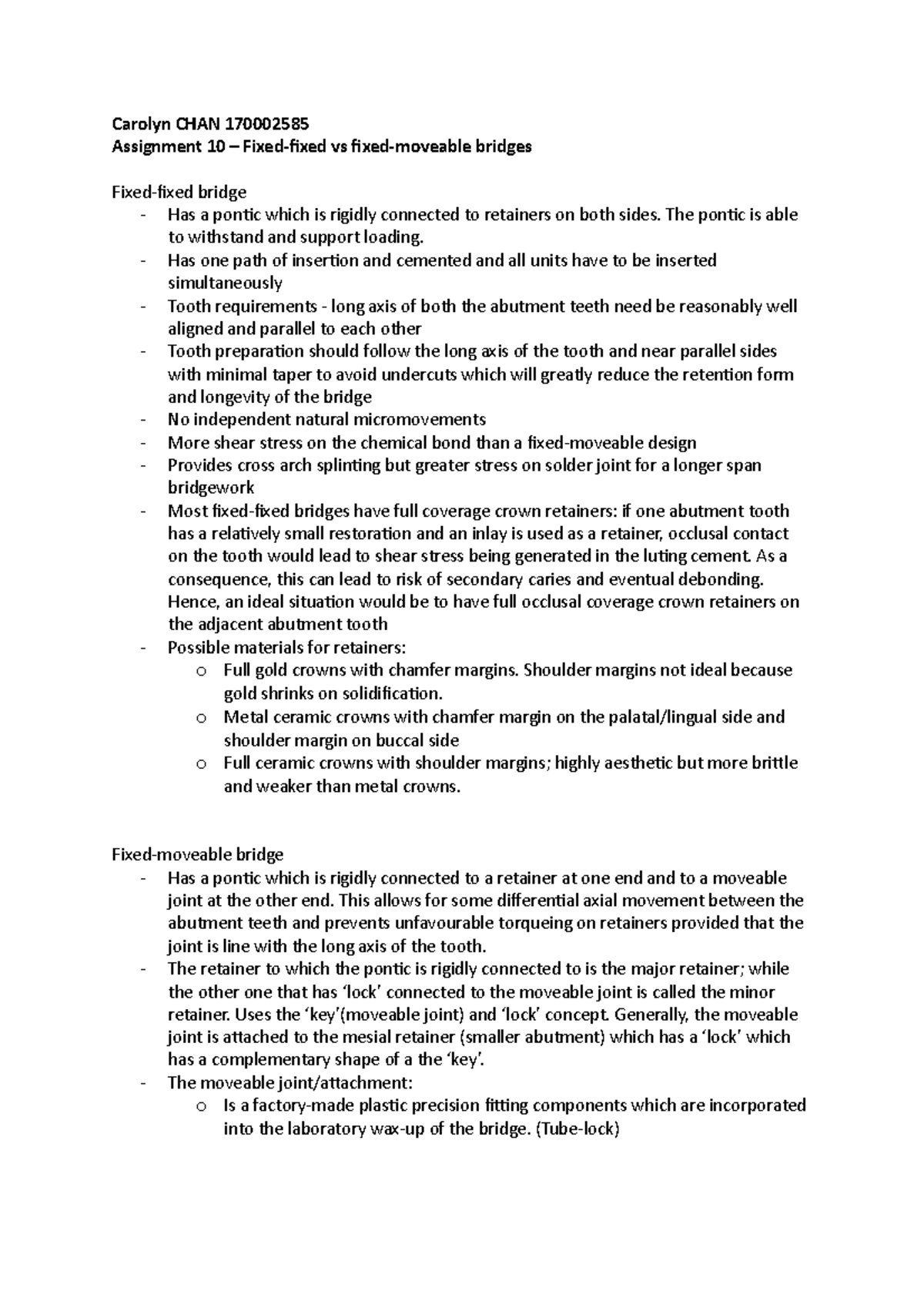 Assignment 10: Comparative Study of Fixed-Fixed & Fixed-Moveable ...