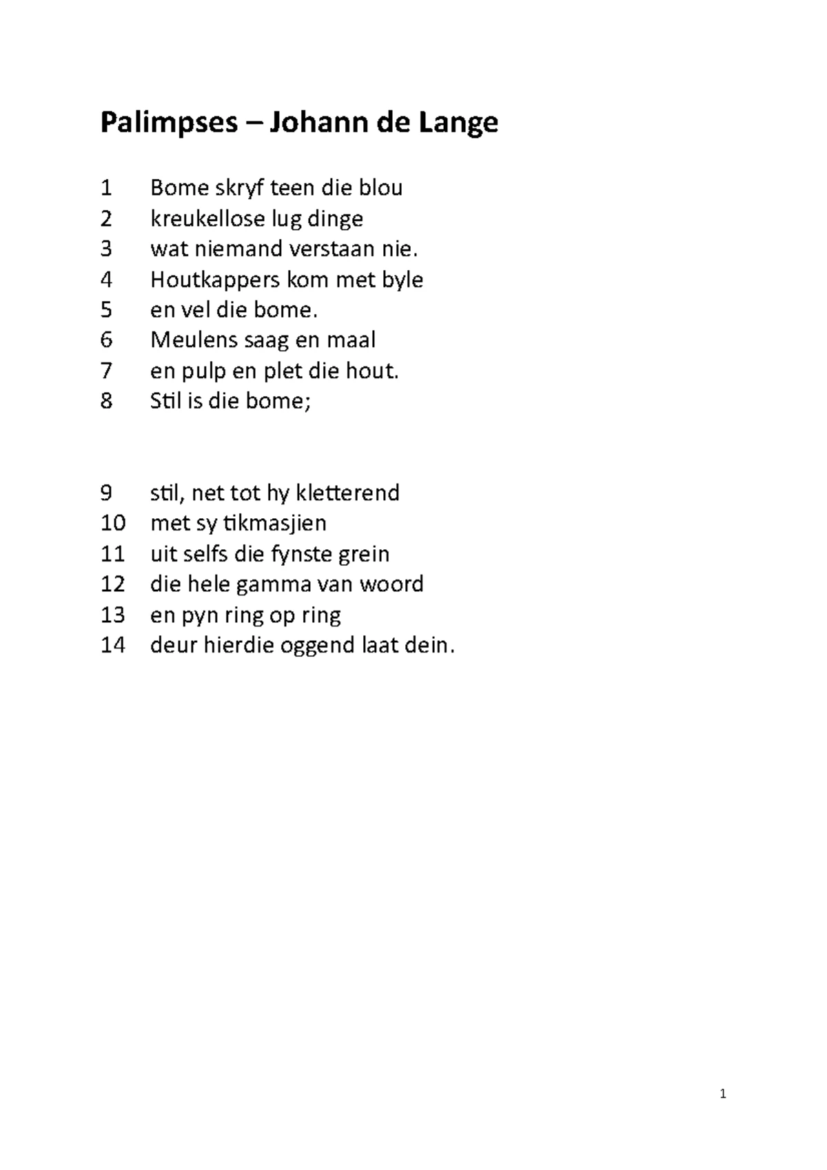 Gedigte Hersien) afrikaans poems with analysis - Palimpses – Johann de ...