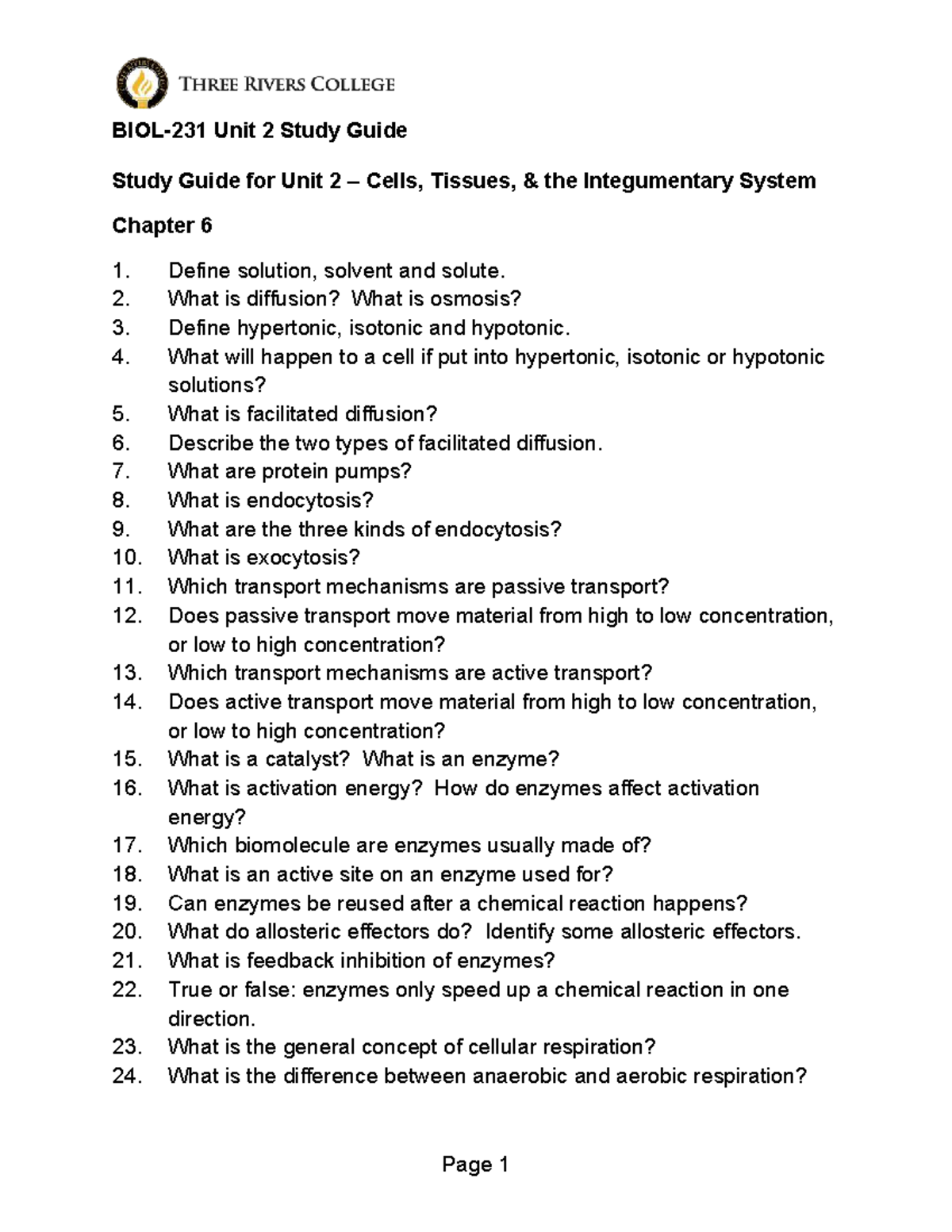 BIOL-231 Unit 2 Study Guide: Cells, Tissues, & Integumentary System ...