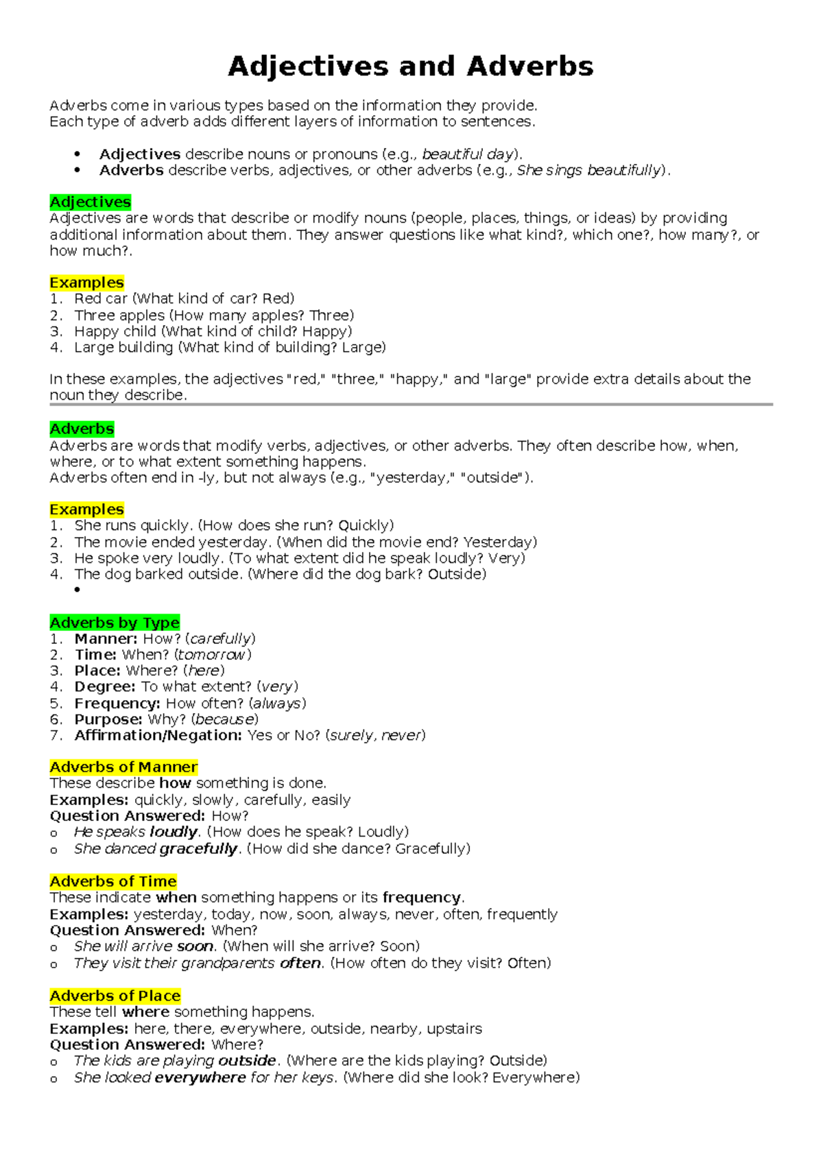 Adjectives and Adverbs Study Guide: Understanding Modifiers - Studeersnel