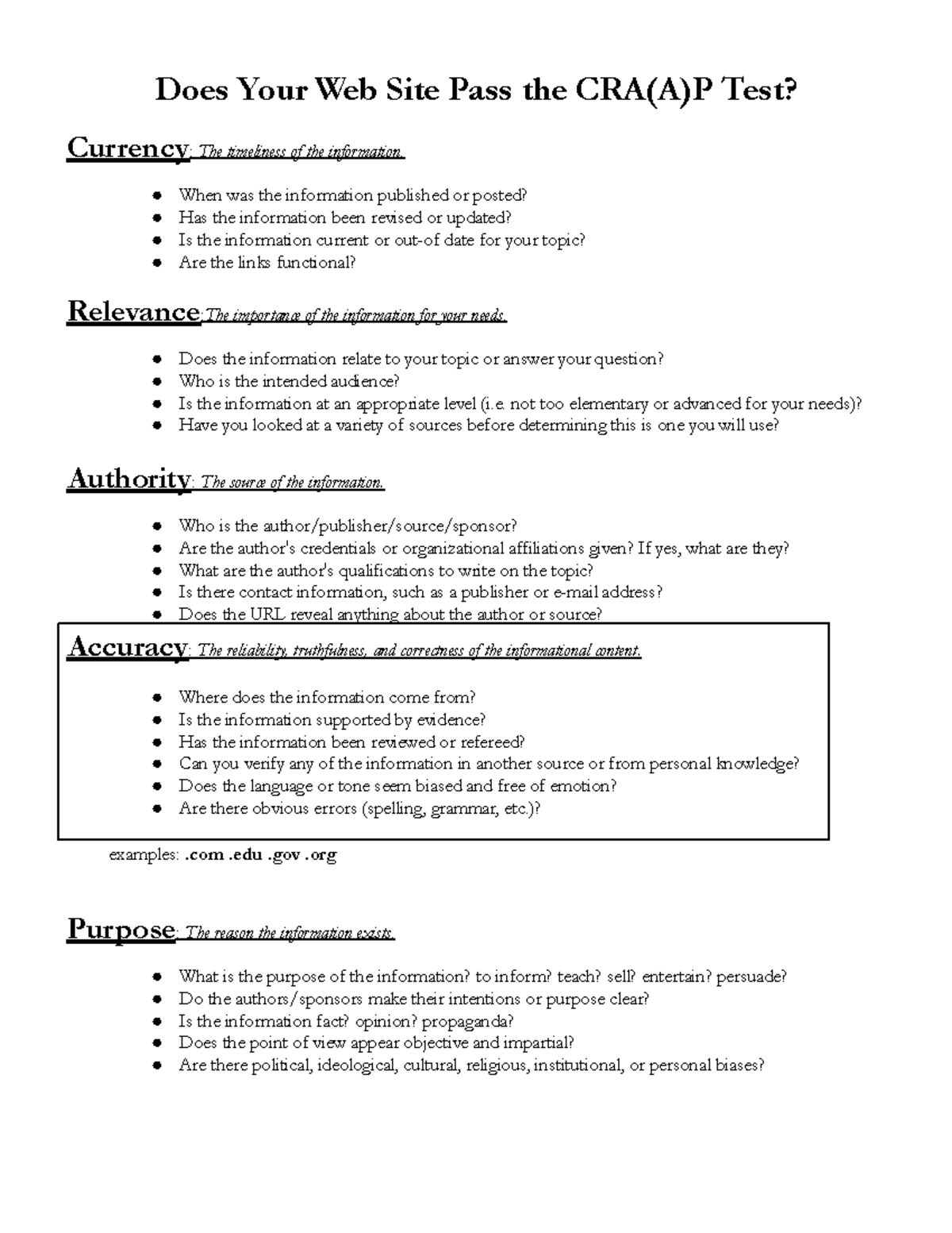 CRAAP Test Notes: Evaluating Currency, Relevance, Authority, Accuracy ...