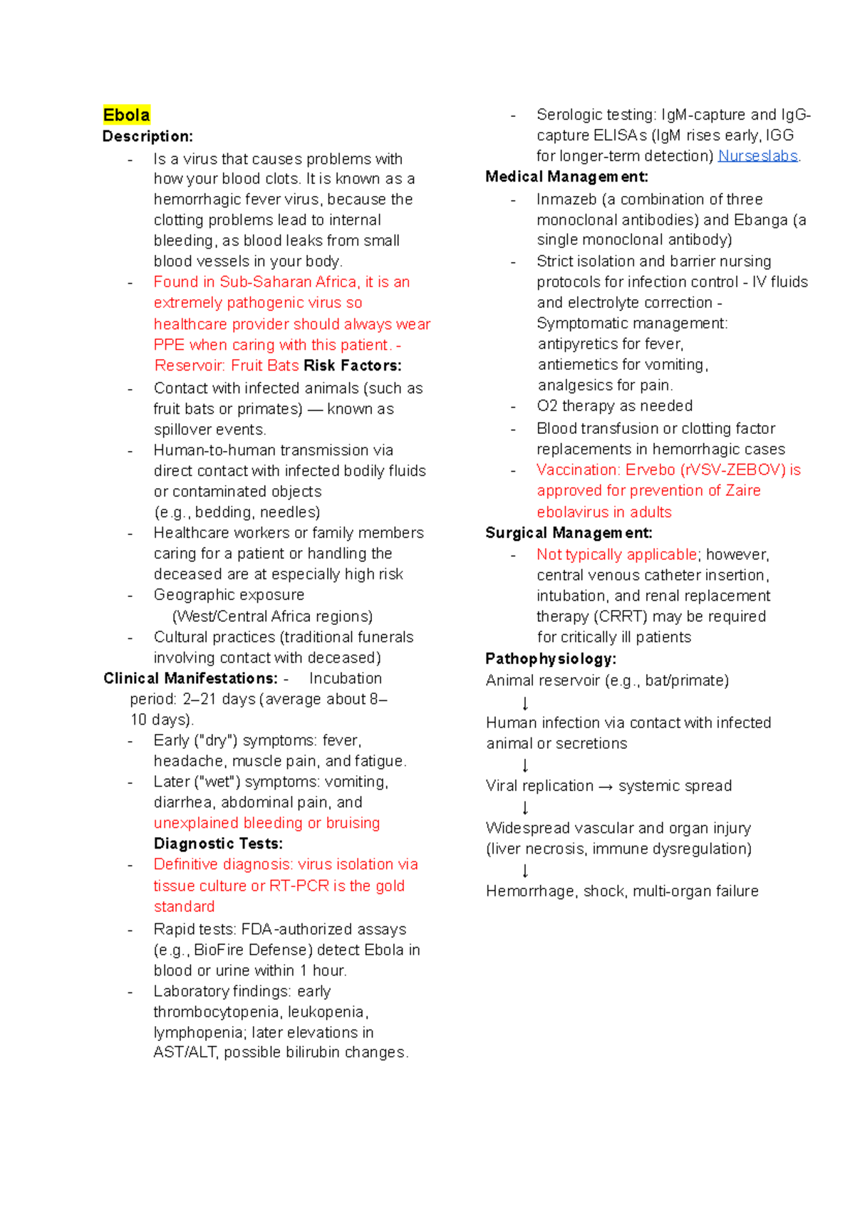 Ebola Virus Overview: Pathophysiology, Risks, and Management - Studocu