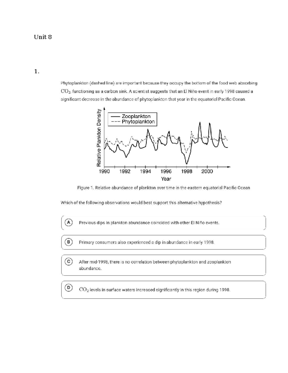 AP Bio MCQ Unit 8 - Ecology Hierarchy and Behavior Practice Test - Studocu