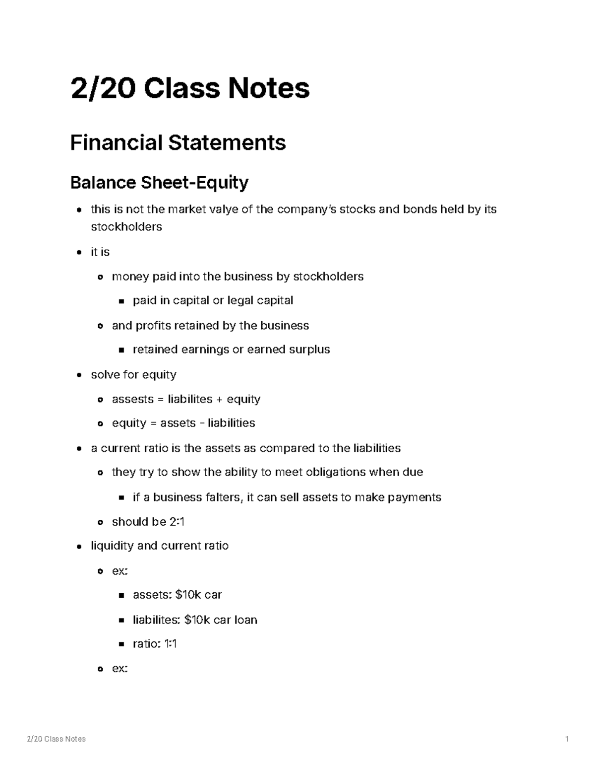 Financial Statements Class Notes - Analysis & Valuation Techniques - 2/ ...
