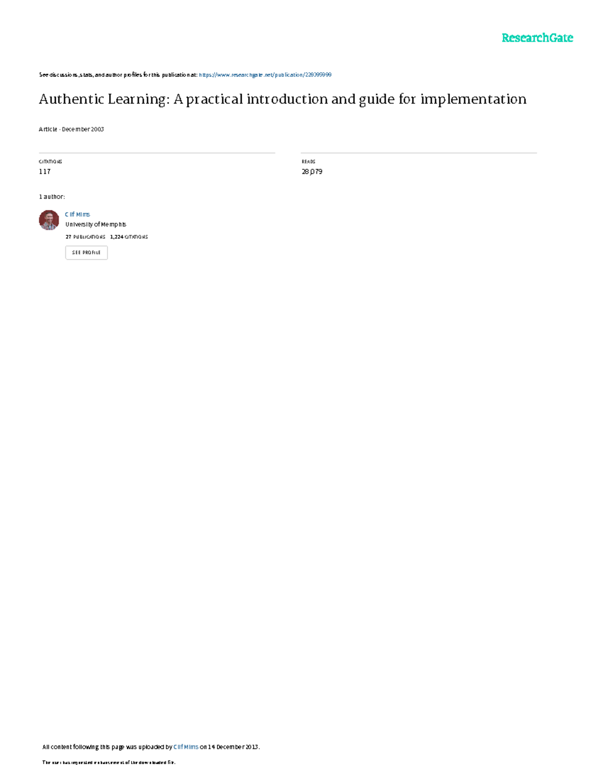 Authentic Learning A practical introduction and gu - See discussions ...