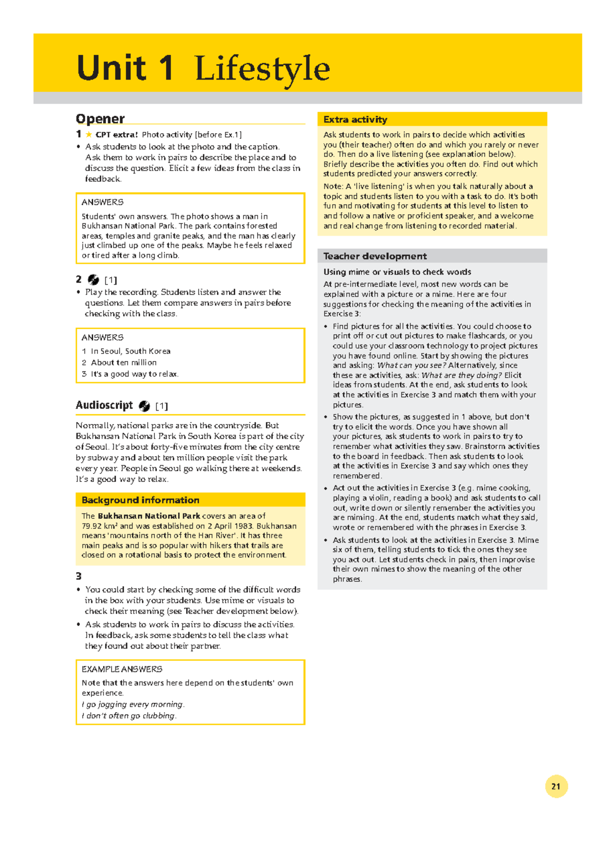 Unit 1 Lifestyle Activities and Teacher Development Notes - Life 2E ...