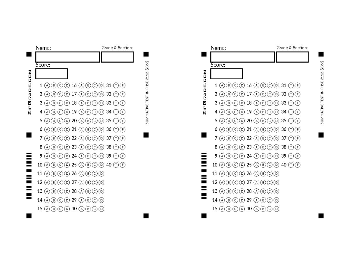 PHSC 2112 Summative Test Answer Sheet - ZipGrade.com - Studocu