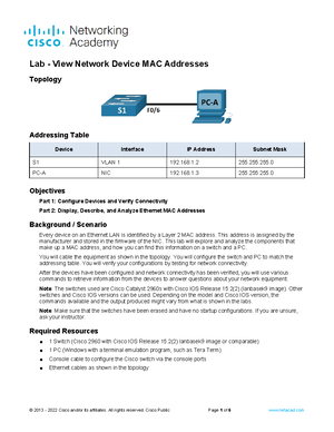 10 - Cisco's introduction to networking. Packet Tracer 10.3.5 - © 2013 ...